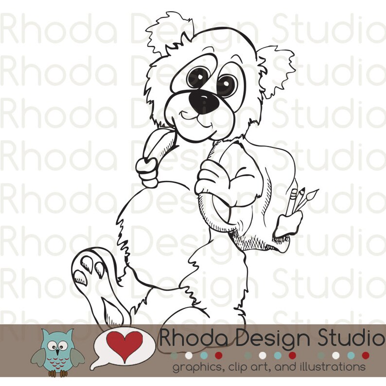 Back to School Bear With Backpack Digital Clip Art Coloring Stamps - Etsy