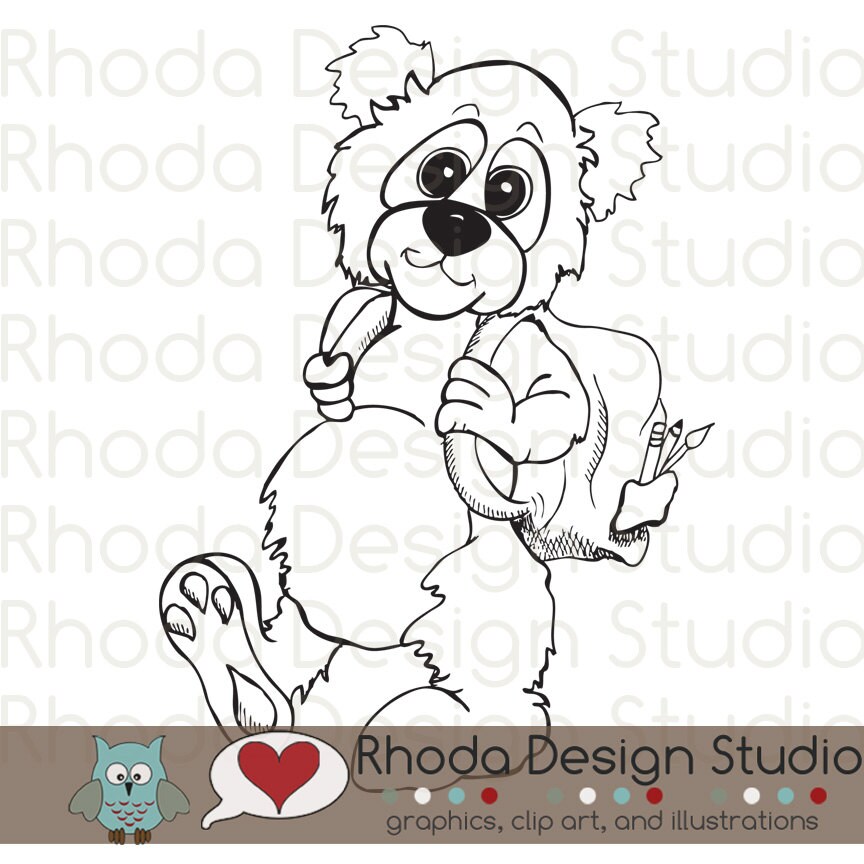 Back to School Bear With Backpack Digital Clip Art Coloring Stamps - Etsy