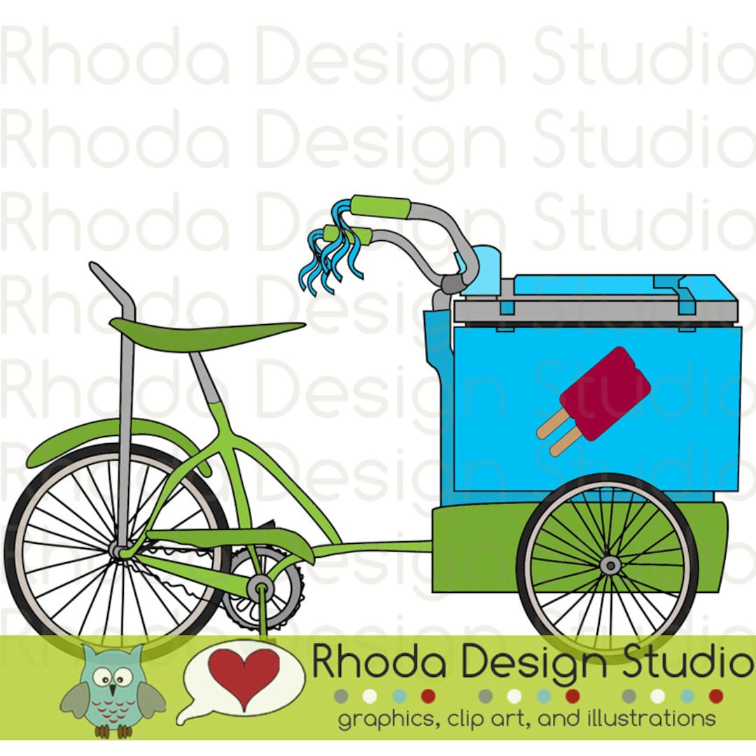 Retro Popsicle Cart Ice Cream Trike Bikes Digital Clip Art Vintage ...