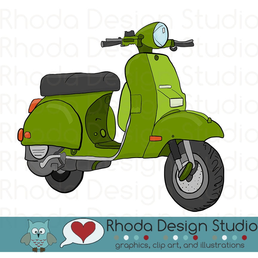Red, Mint, Green, and Blue Moped Motorbike Scooter Stamp Digital Clip ...