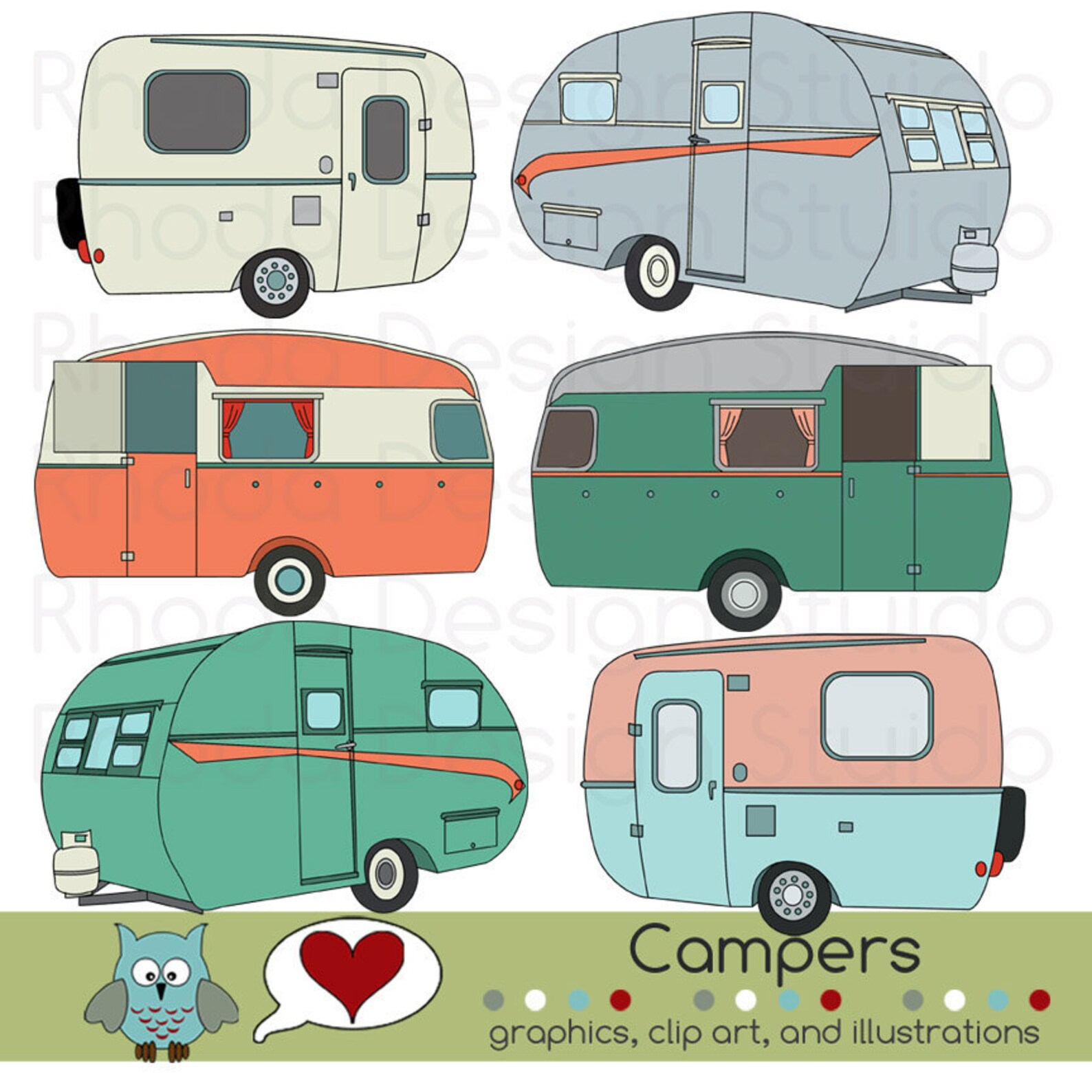 Vintage Campers Digital Clip Art Retro Camp Trailers - Etsy