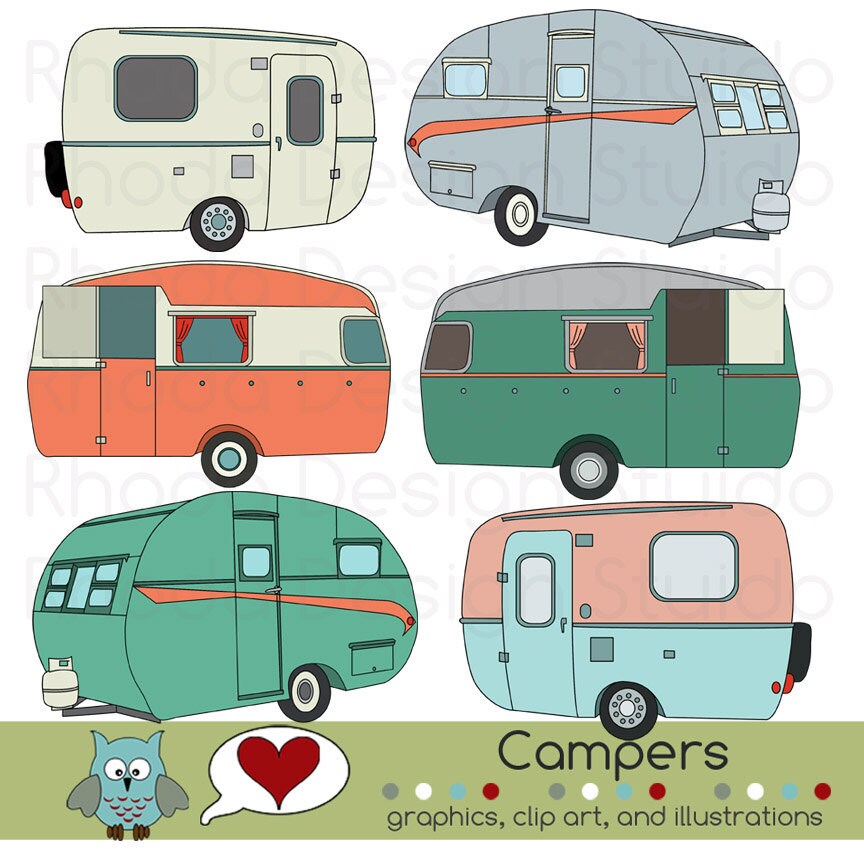 Vintage Campers Digital Clip Art Retro Camp Trailers - Etsy