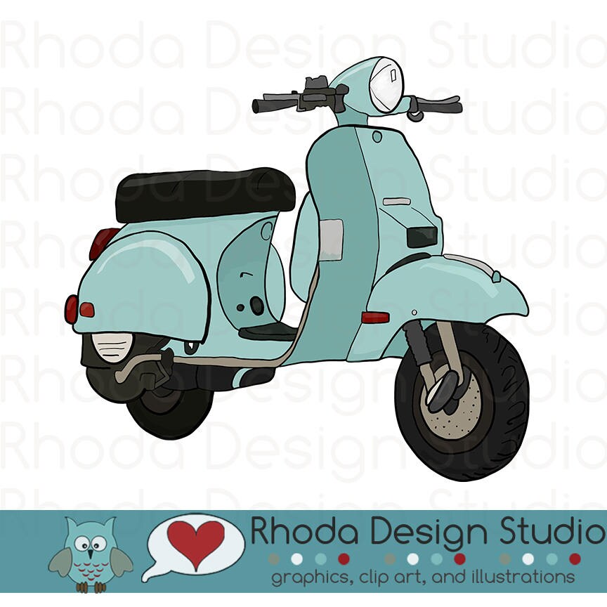 Red, Mint, Green, and Blue Moped Motorbike Scooter Stamp Digital Clip ...