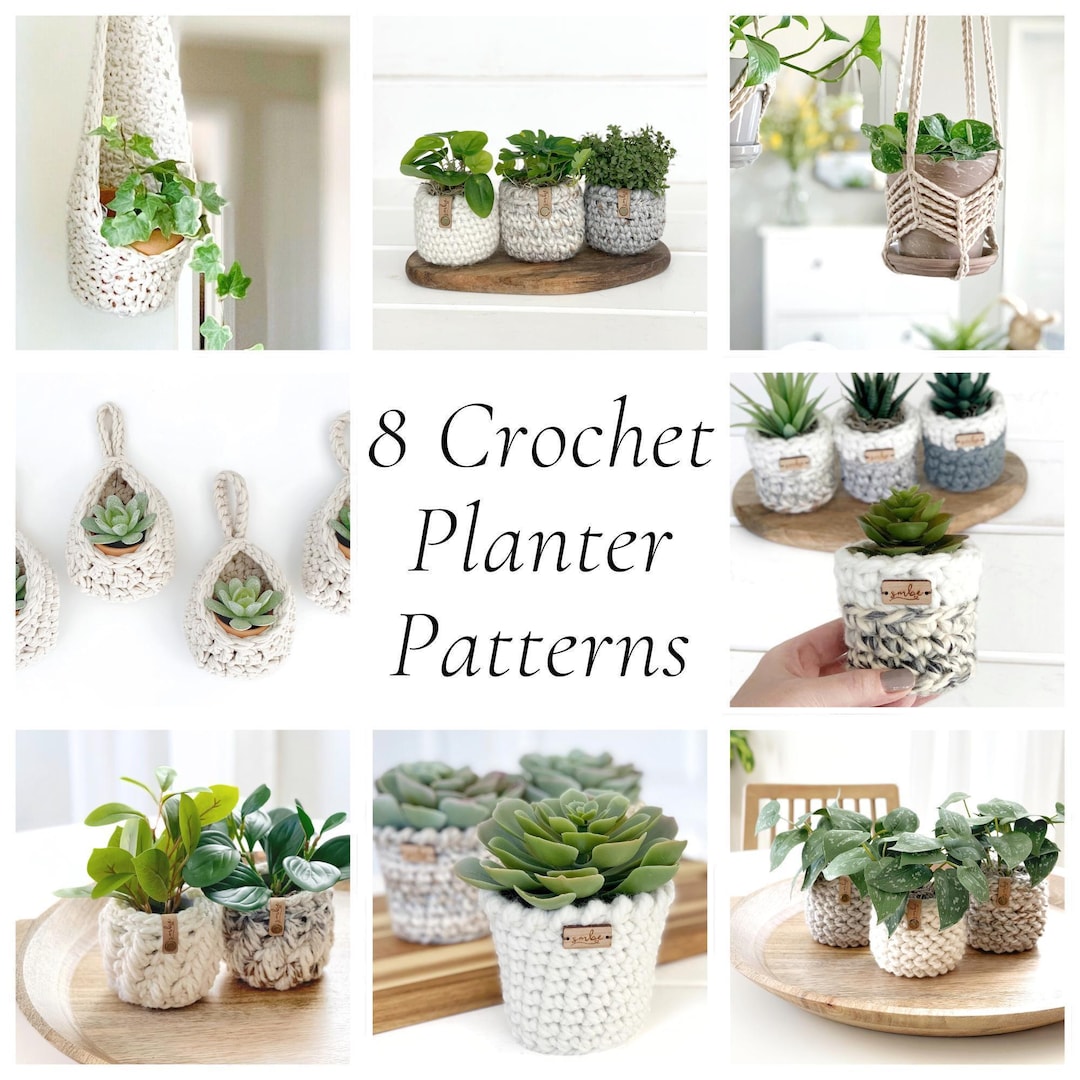Crochet Pattern Bundle - Set of 8 Crochet Planters, DIY Home Decor for ...
