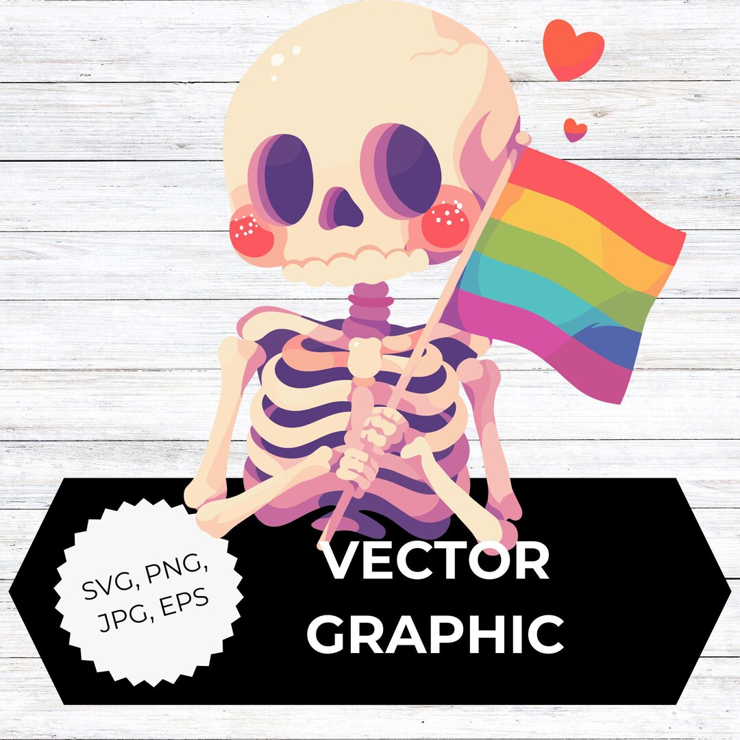 Cute Pride Skeleton Clipart | Rainbow Flag LGBT Skeleton SVG PNG Eps ...