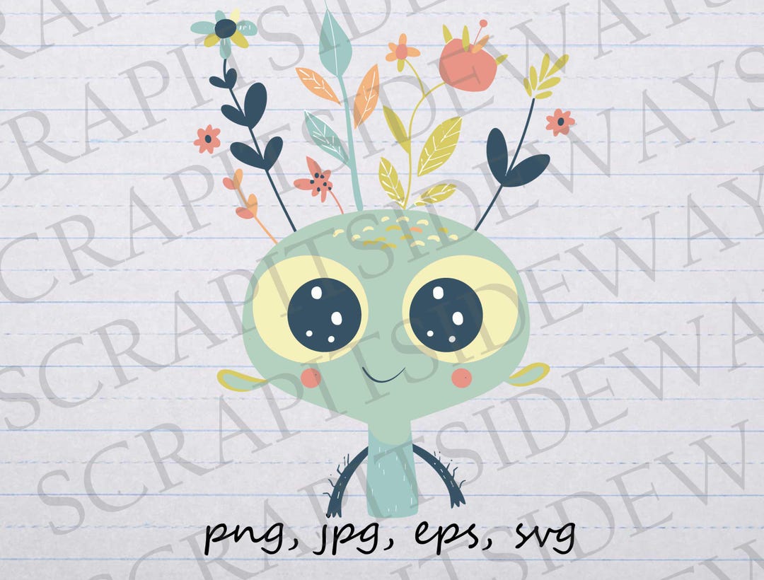 Cute Alien With Plants on Head Clip Art Clipart Vector Graphic Svg Png ...