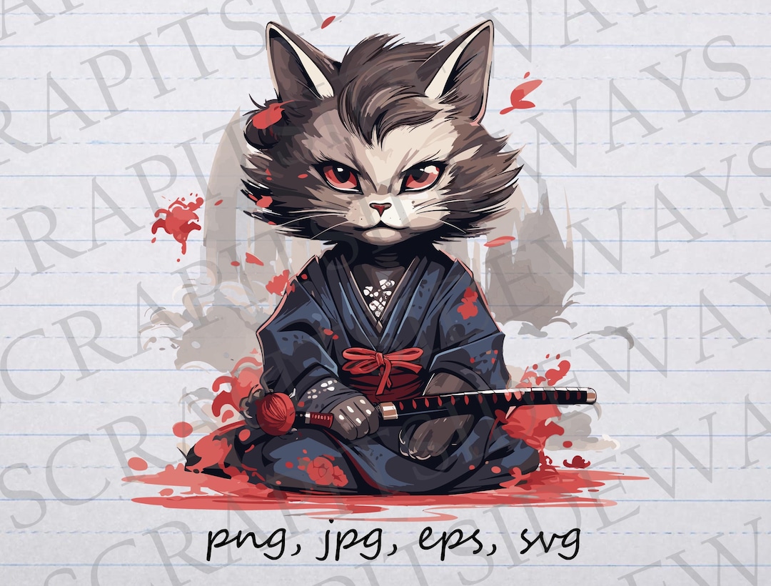 Samurai Cat Clip Art Clipart Vector Graphic Svg Png Jpg Eps Samurai ...