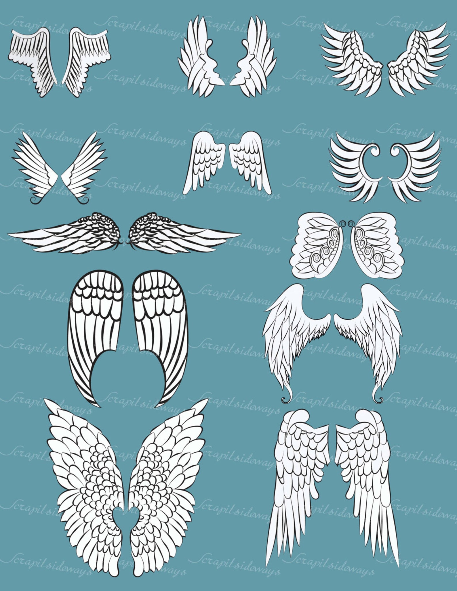 Hand Drawn Angel Wings VG-011 Digital Clipart Printable Images - Etsy
