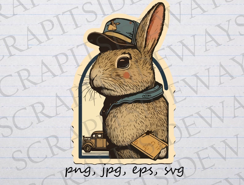 Vintage Postman Bunny Rabbit Clipart Vector Graphic Svg Png - Etsy