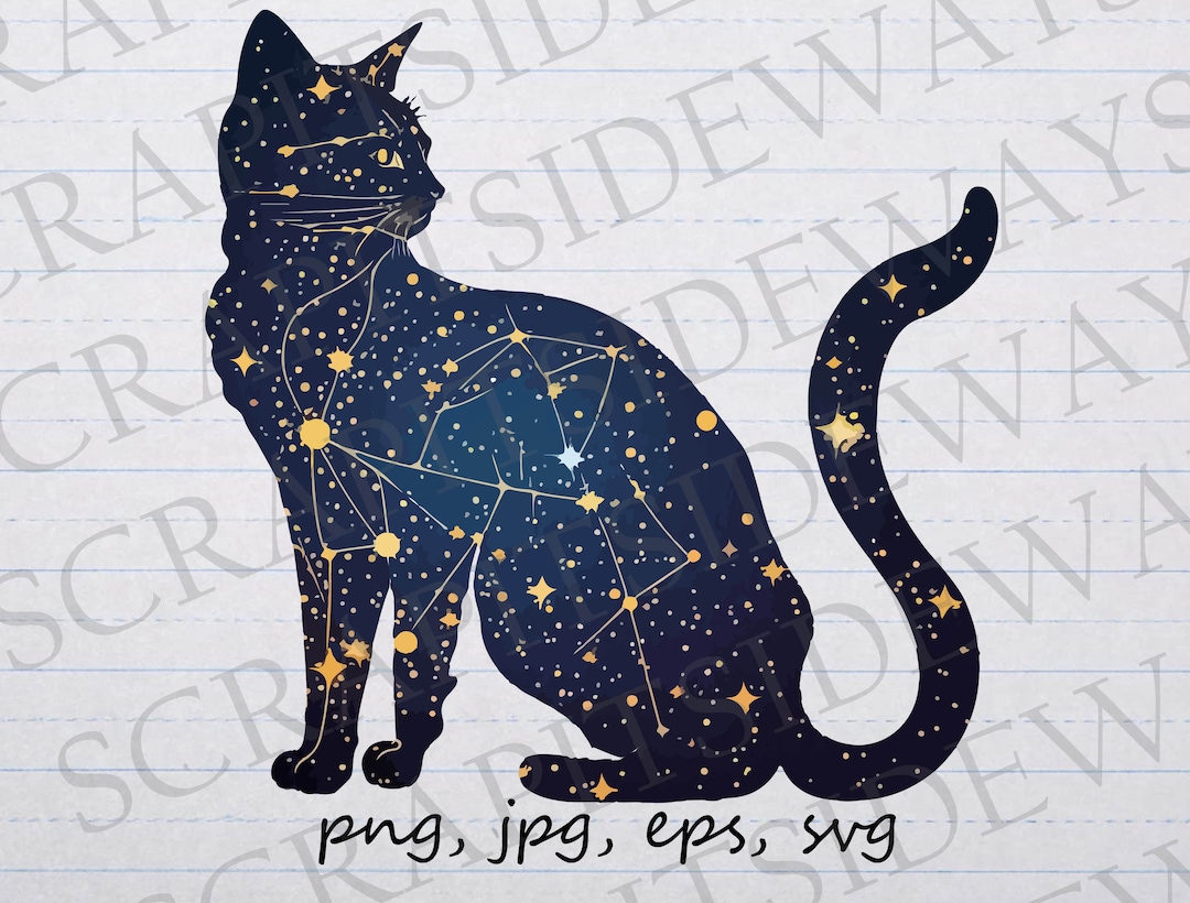 Constellation Cat Clipart Vector Graphic Svg Png Jpg Eps Kitten Stars ...