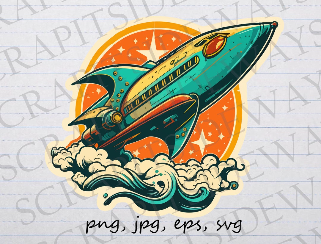 Vintage Space Ship Clipart Vector Graphic Svg Png Jpg Eps Retro Sci-fi ...