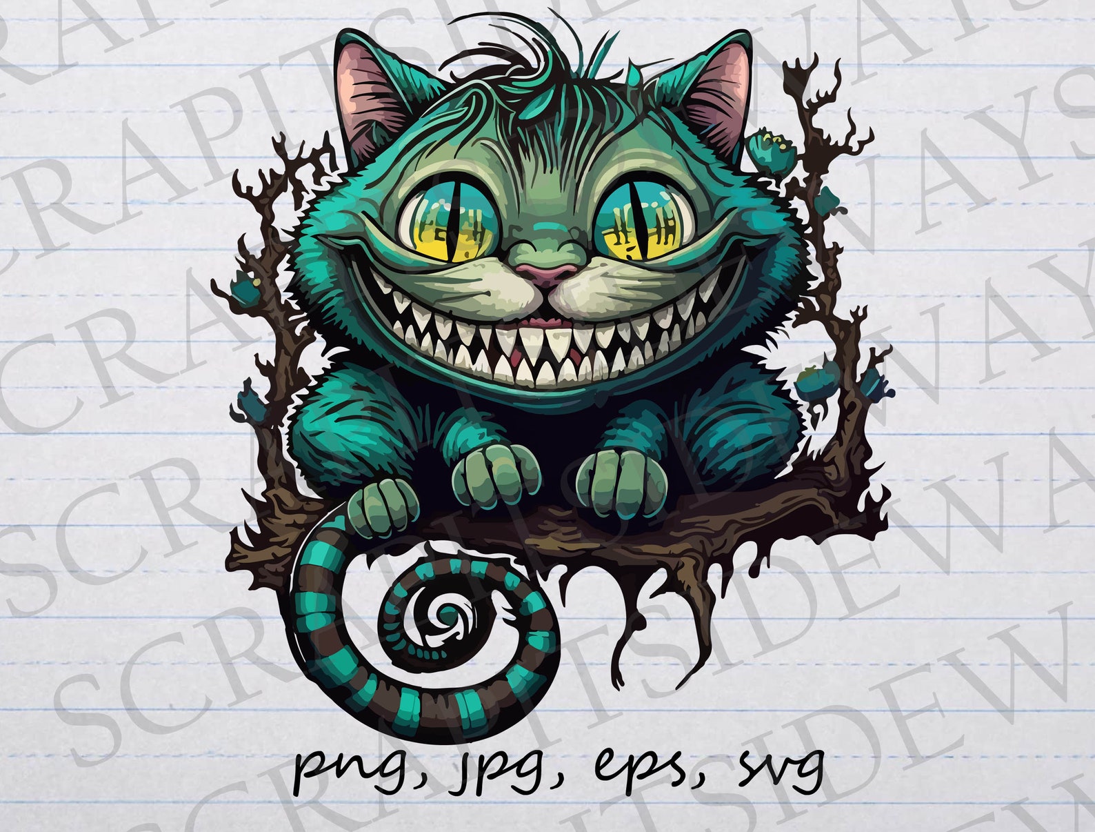 Cheshire Cat Clipart Vector Graphic Svg Png Jpg Eps Alice in Wonderland ...