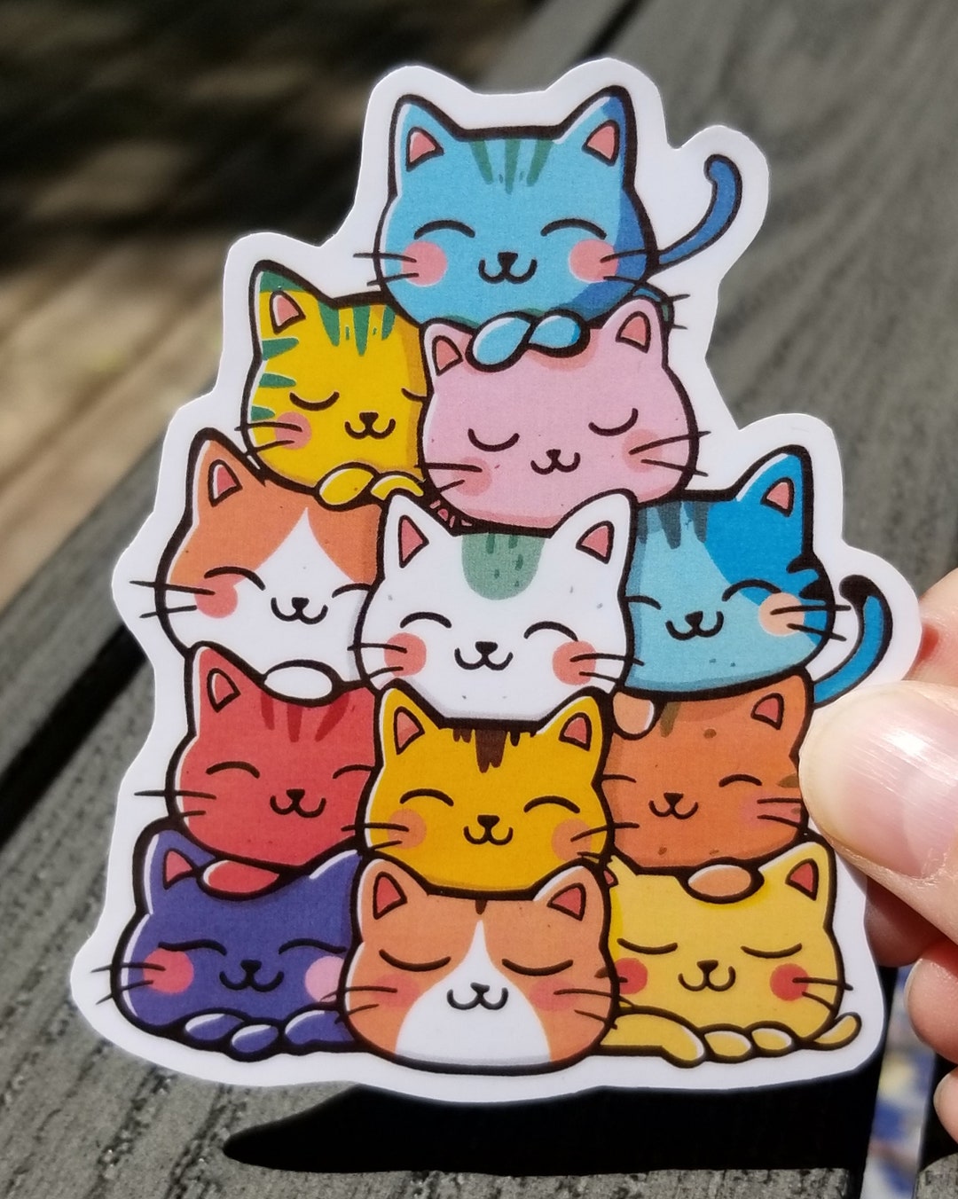 Stack of Cats Vinyl Sticker 3 Inches, Water Resistant Decal, Cute Cats ...