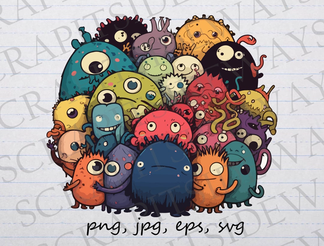 Doodle Monsters Clipart Vector Graphic Svg Png Jpg Eps Creatures Cute ...