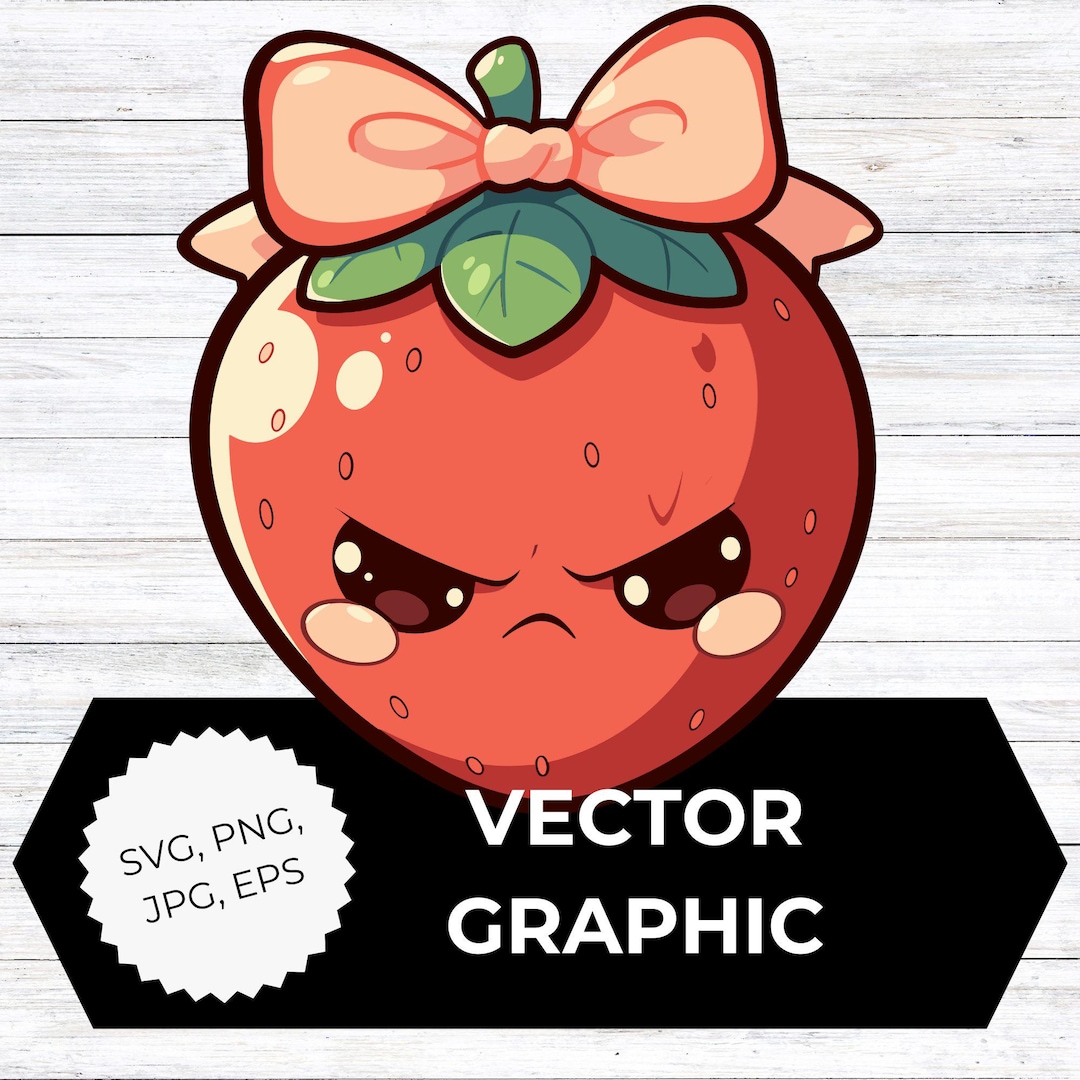 Cute Angry Strawberry Clipart | Kawaii Fruit SVG, PNG, Eps, Jpeg ...