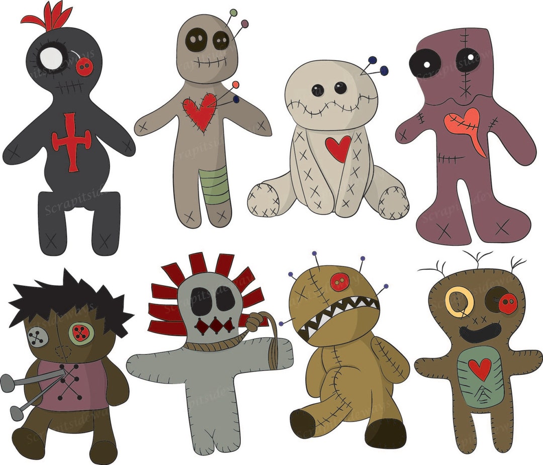 Set Of 8 Voodoo Dolls Hand Drawn Digital Clipart Images Vg 016 Printable Vectors Graphics