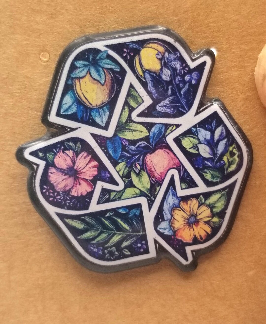 Floral Recycle Symbol Resin Pin, Pinback, Badge, Plastic Pin, UV Resin ...
