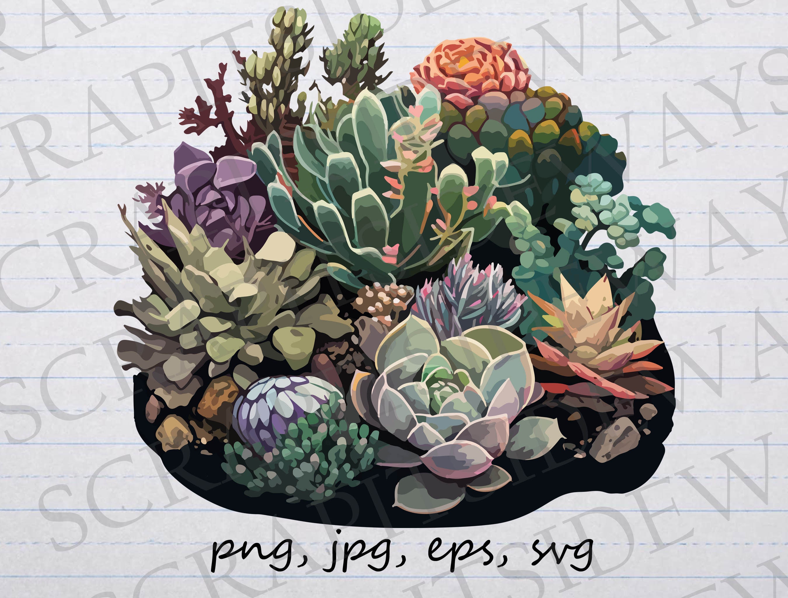 Suculentas clipart vector graphic svg png jpg eps cactus - Etsy México