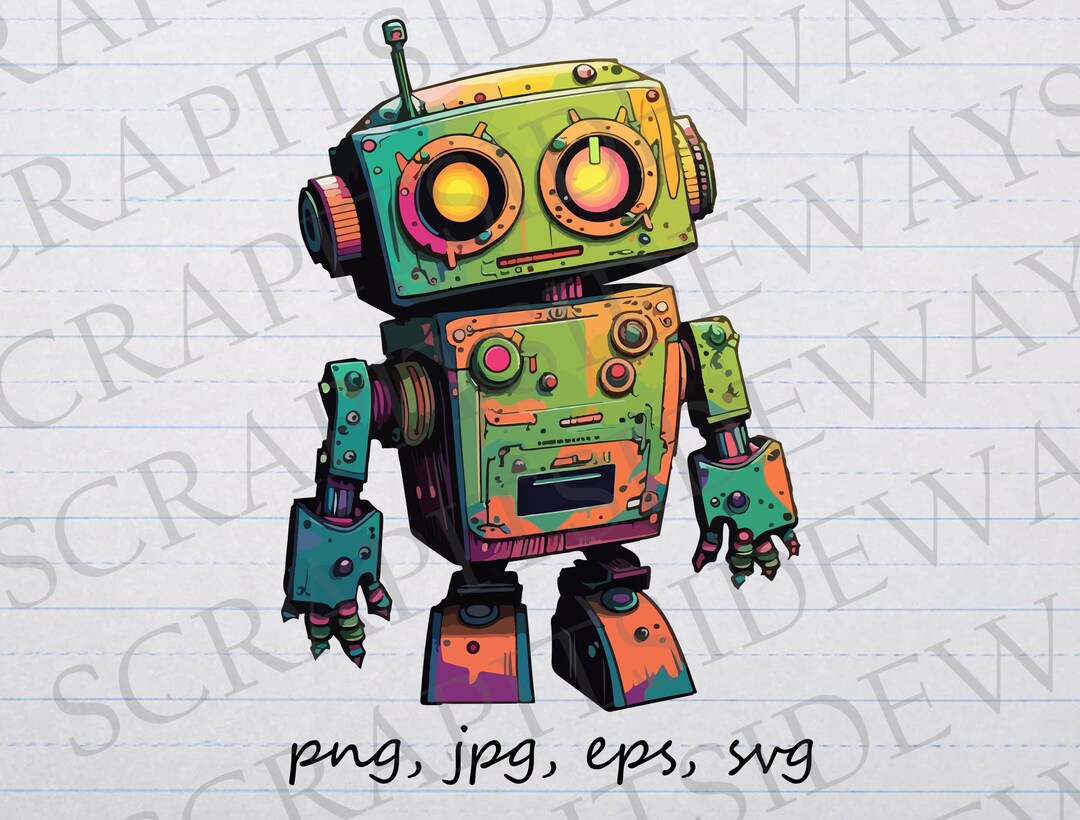 Vintage Colorful Robot Clipart Vector Graphic Svg Png Jpg Eps Wind up ...