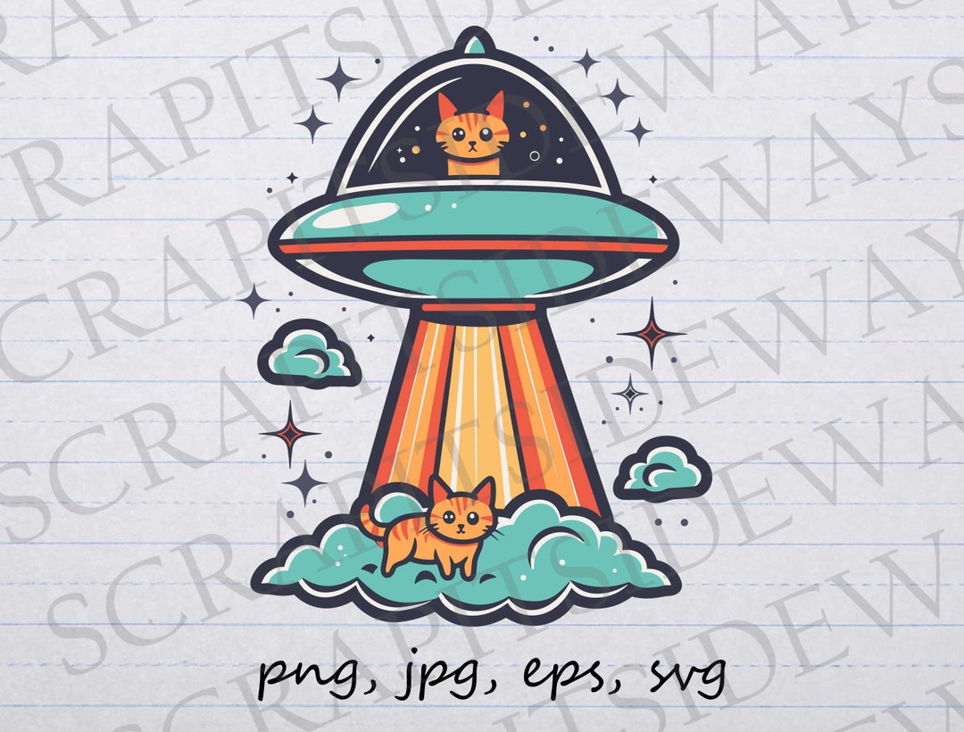 UFO Cat Being Abducted Clip Art Vector Graphic Svg Png Jpg Eps Clipart ...