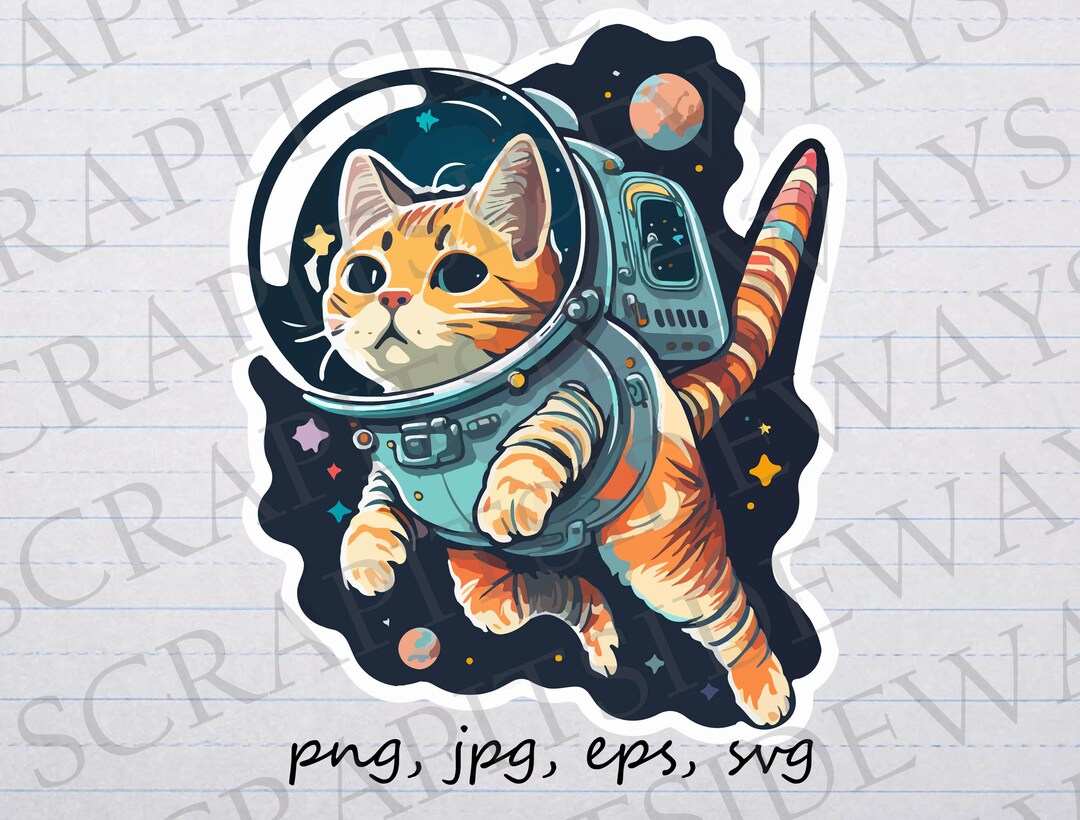 Space Cat Clipart Vector Graphic Svg Png Jpg Eps Astronaut Kitty Outer Space - Etsy