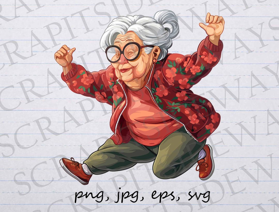 Whimsical Granny Jumping Clip Art Clipart Vector Graphic Svg Png Jpg ...