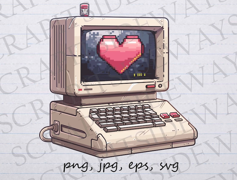 8-bit Computer With Heart Clipart Vector Graphic Svg Png Jpg Eps ...