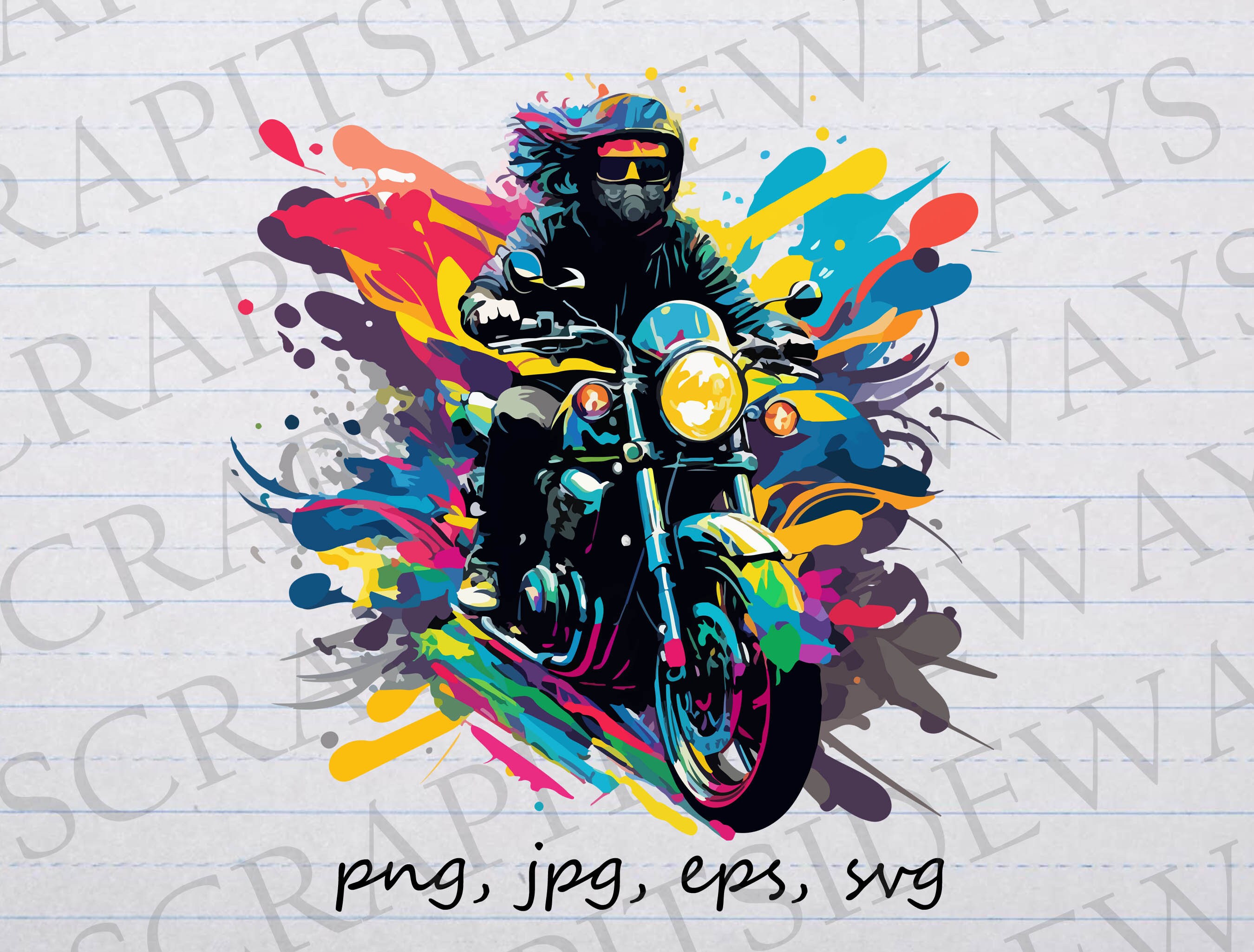 Colorful Motorcycle Clipart Vector Graphic Svg Png Jpg Eps Chopper Hog ...