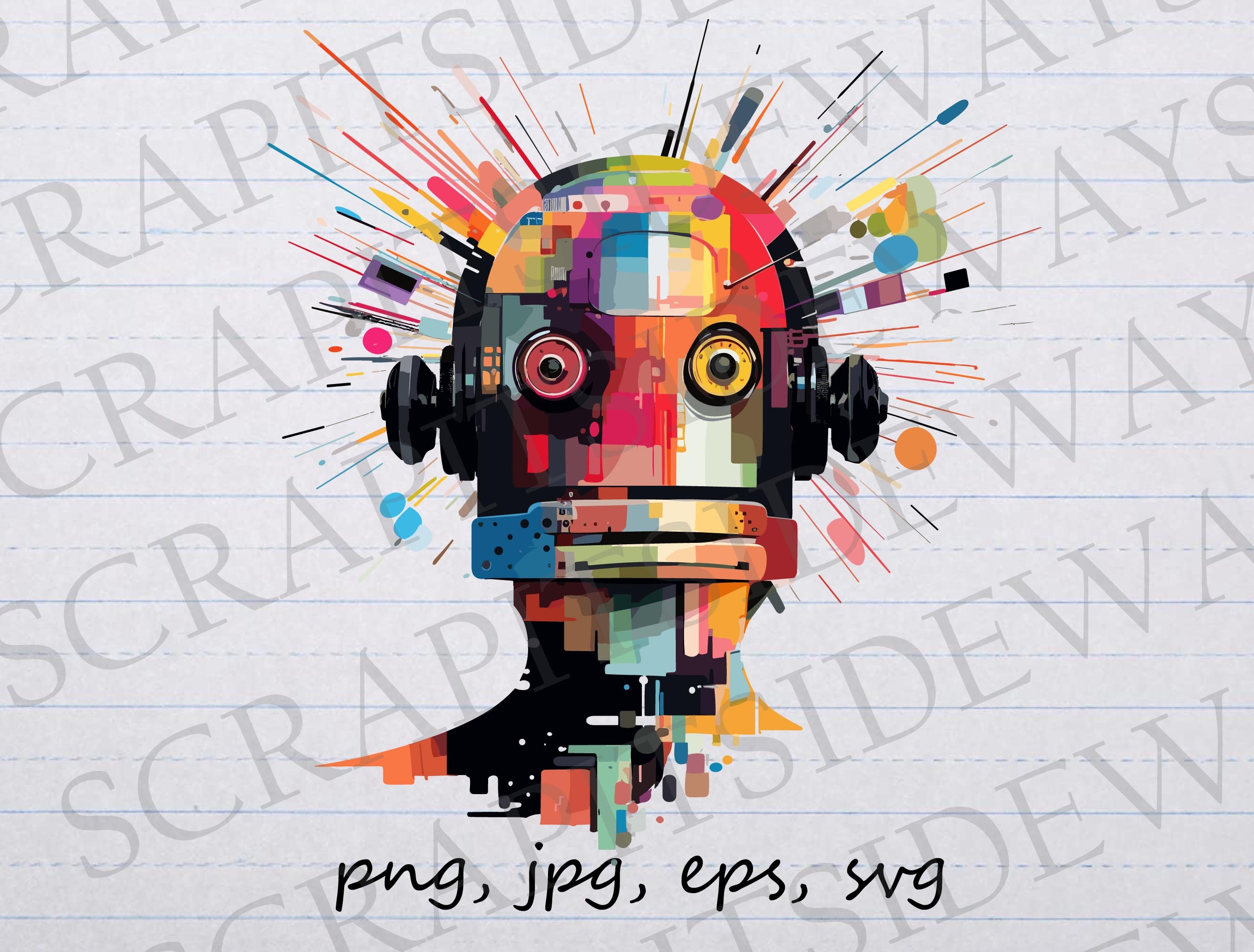 Glitch Art Robot Clipart Vector Graphic Svg Png Jpg Eps - Etsy