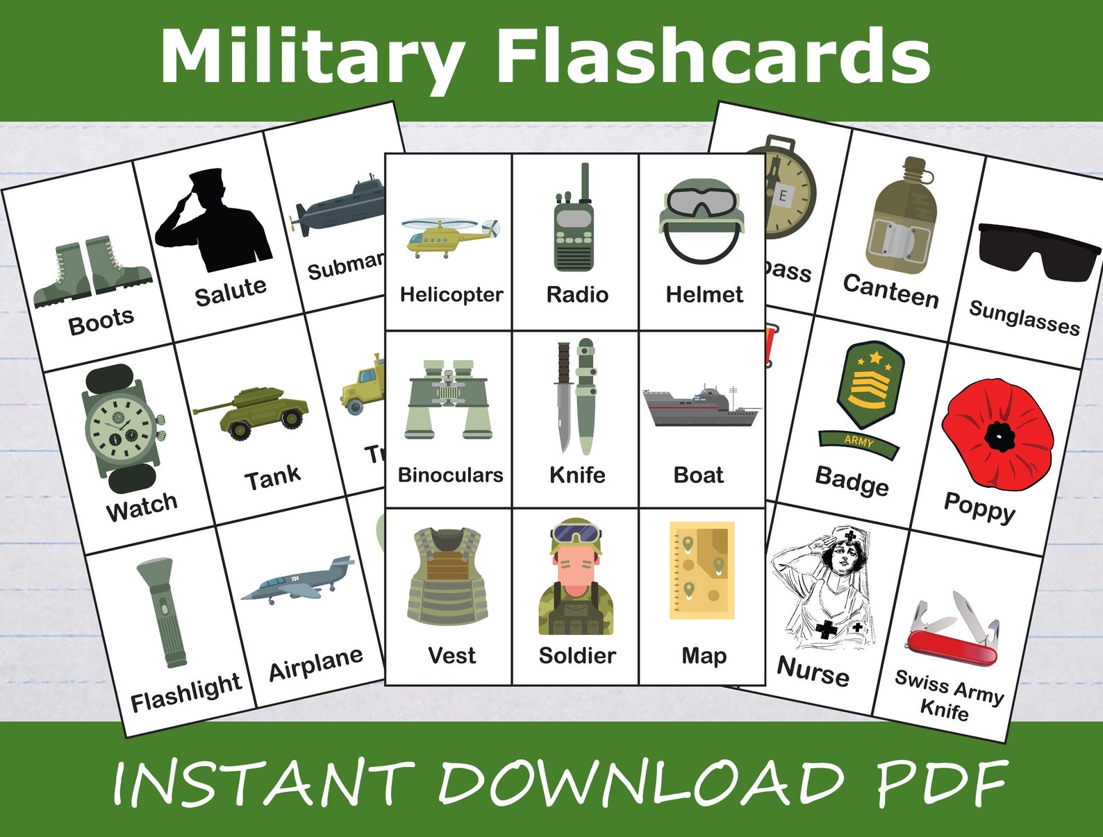 Set of 27 Military Army Flashcards Vocabulary Words Printable | Etsy