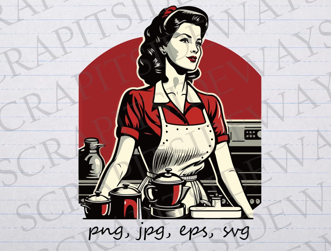Retro Woman in Kitchen Clipart Vector Graphic Svg Png Jpg Eps Sticker ...
