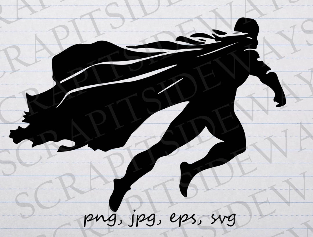 Super Hero With Cape Silhouette Clipart Vector Graphic Digital Stamp ...