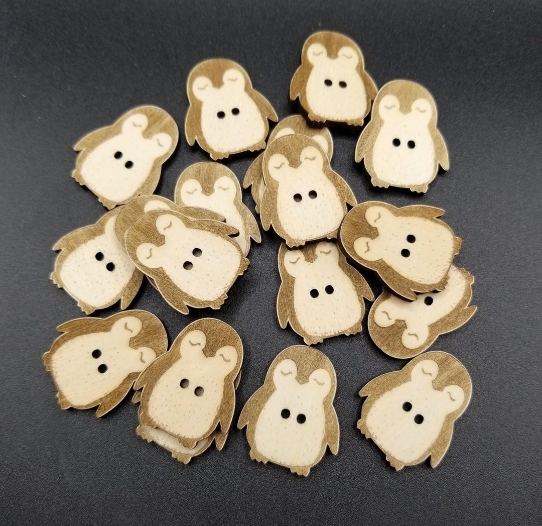 Penguin Buttons /basswood/ Laser Cut and Engraved / 4 or 10 Buttons ...