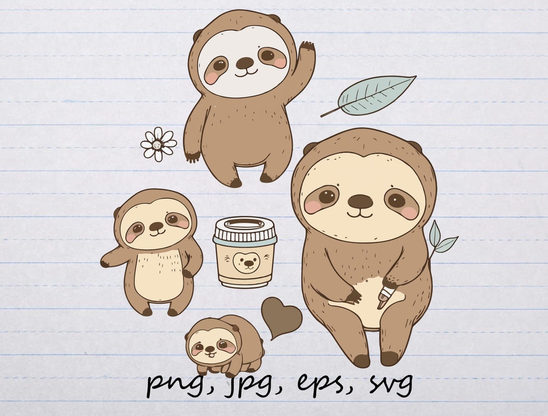 Cute Sloth and Elements Svg Vector Clipart Png Graphics Sloths - Etsy