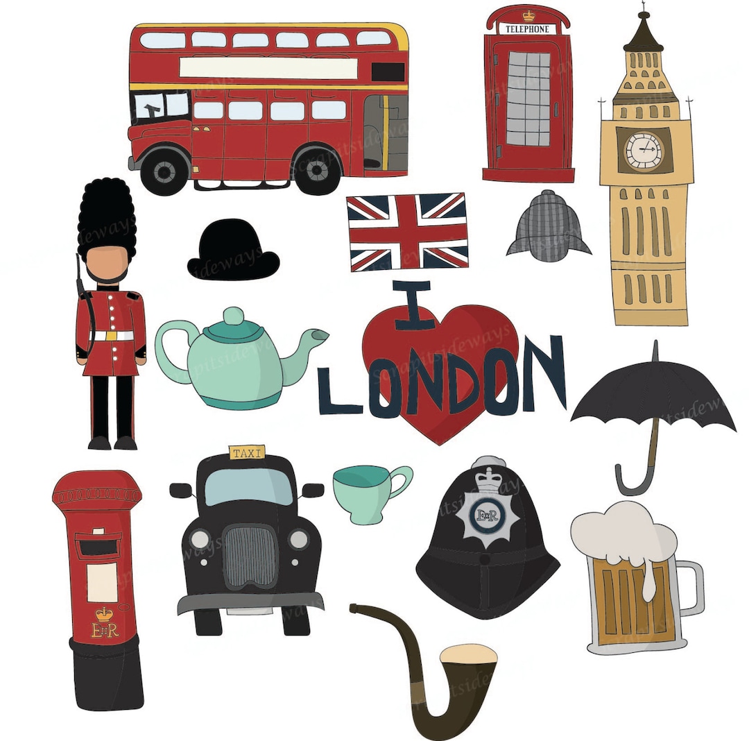 Set of 16 British Travel Hand Drawn Digital Clipart Images VG-015 ...