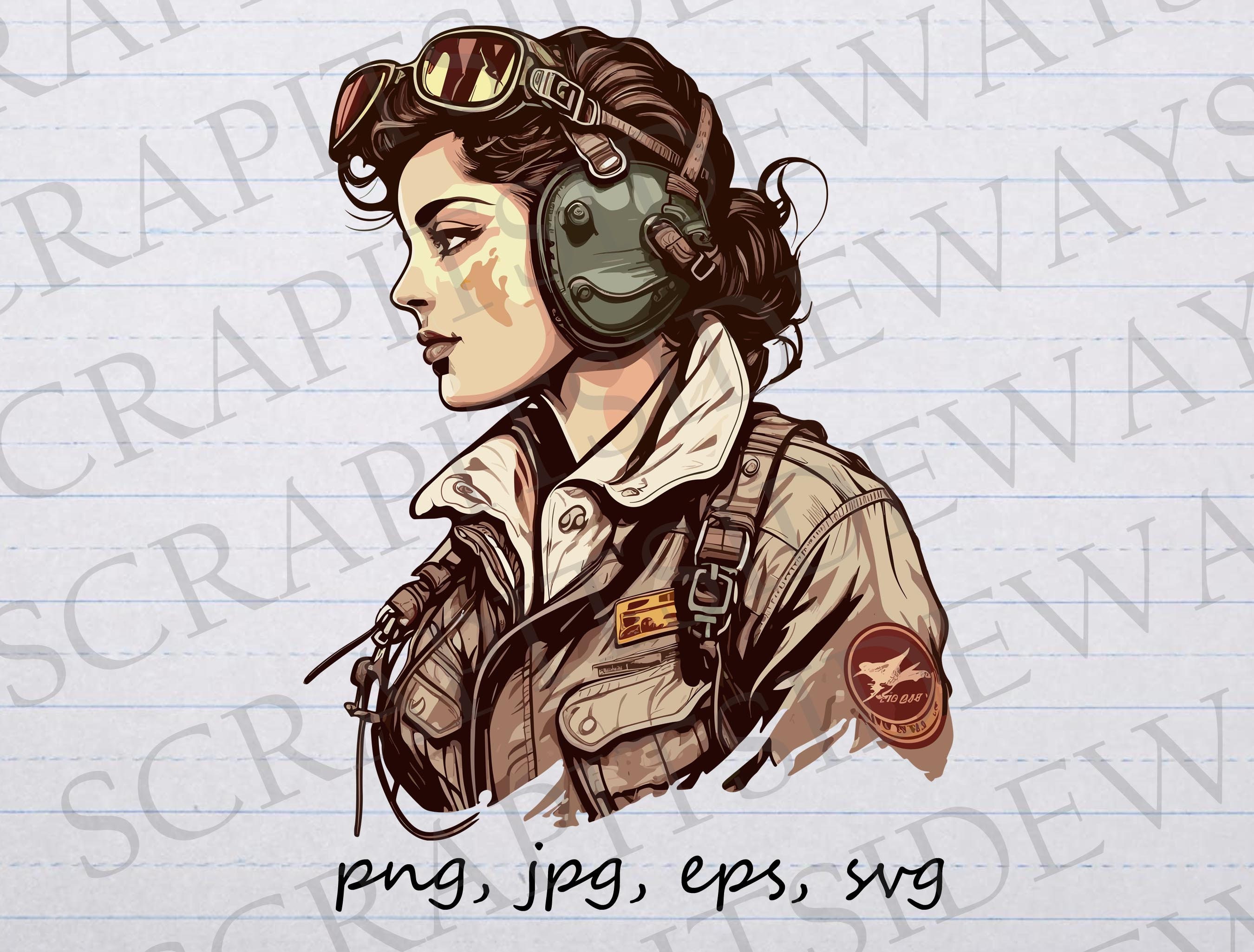 Vintage Woman Fighter Pilot Clipart Vector Graphic Svg Png Jpg - Etsy