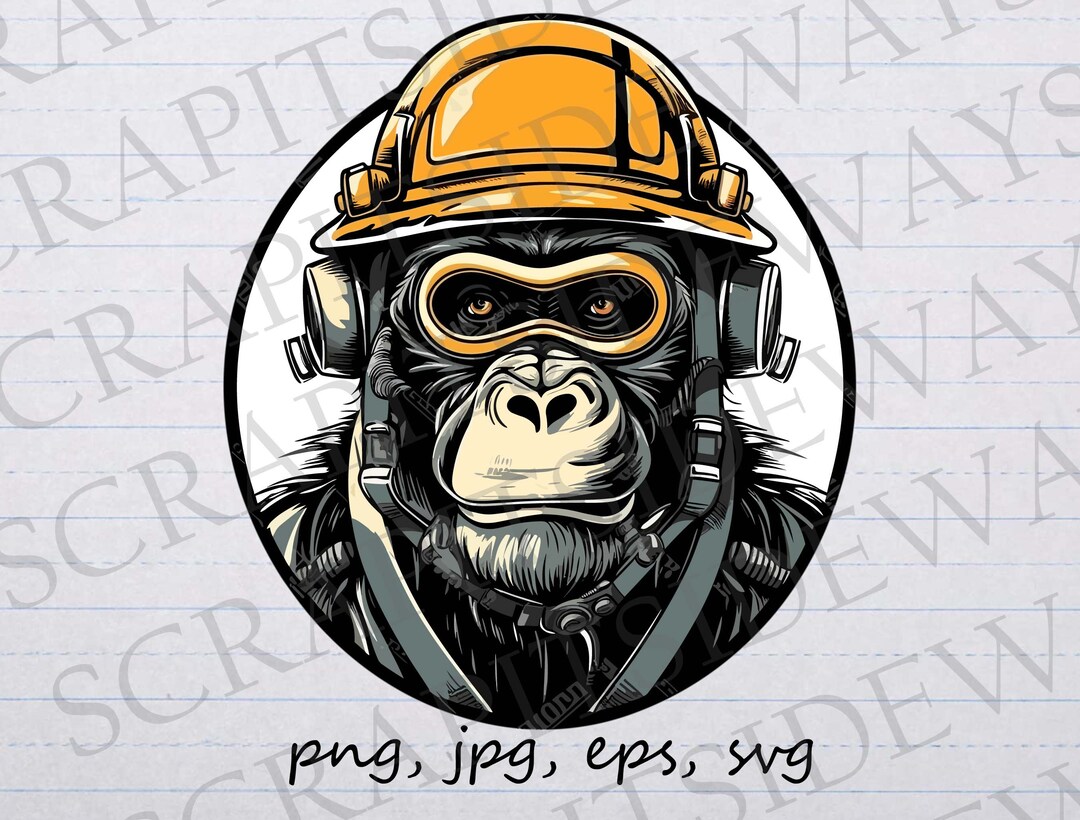 Monkey Construction Worker Clipart Vector Graphic Svg Png Jpg Eps Ape Laborer Hard Hat Gorilla T ...