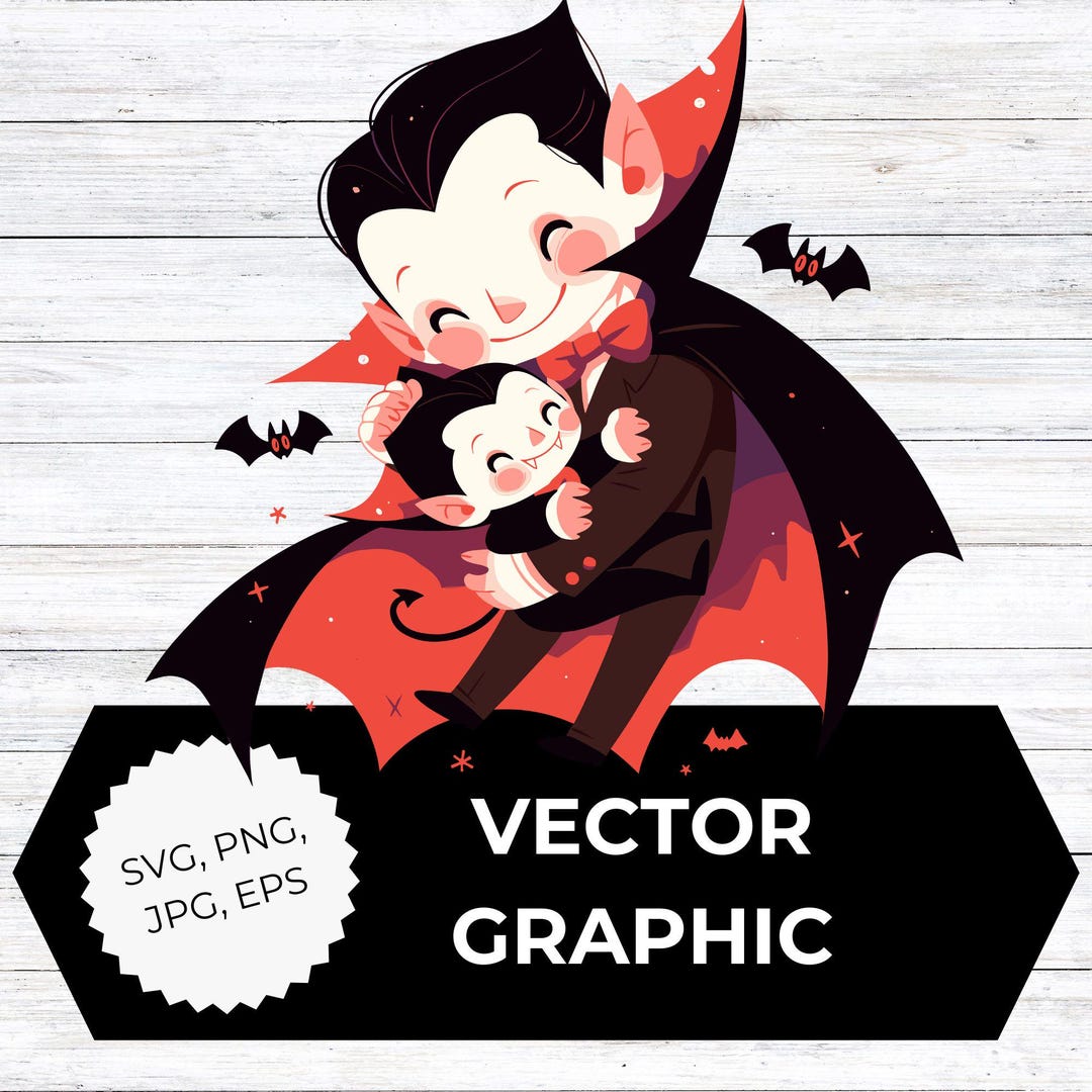 Cute Dracula Vampire With Son Clipart | Kawaii Halloween Character ...
