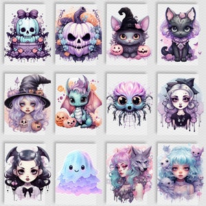 Halloween Pastel Goth Clipart Set of 20 Graphics Png Bundle Ghost Witch ...