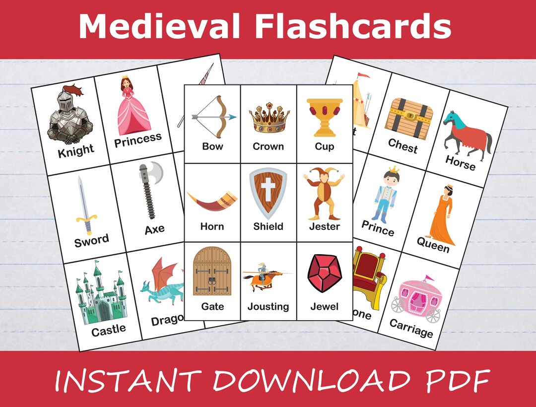 Set of 27 Medieval Flashcards Vocabulary Words Printable Instant ...