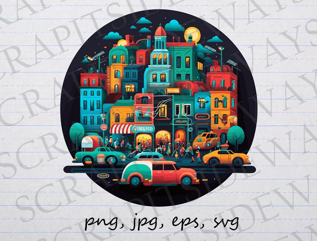 Colorful Town Clipart Vector Graphic Svg Png Jpg Eps Buildings City - Etsy