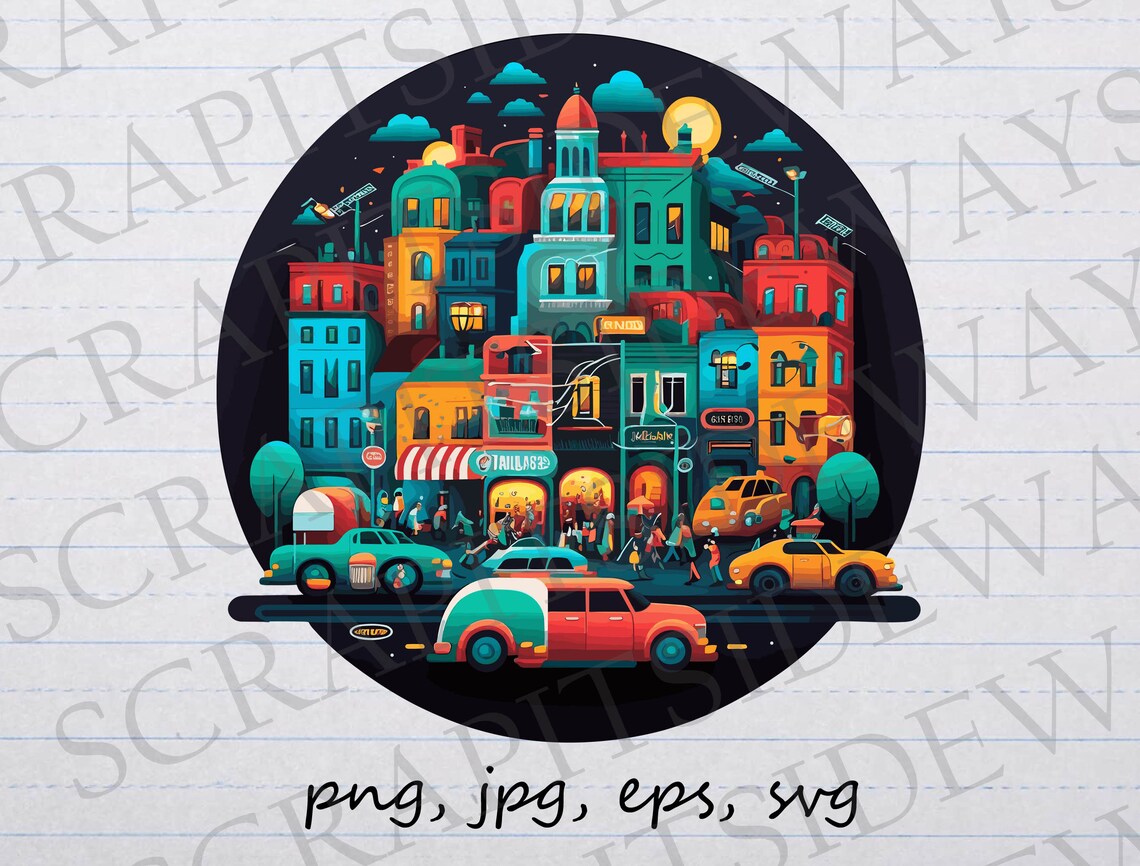Colorful Town Clipart Vector Graphic Svg Png Jpg Eps Buildings - Etsy ...