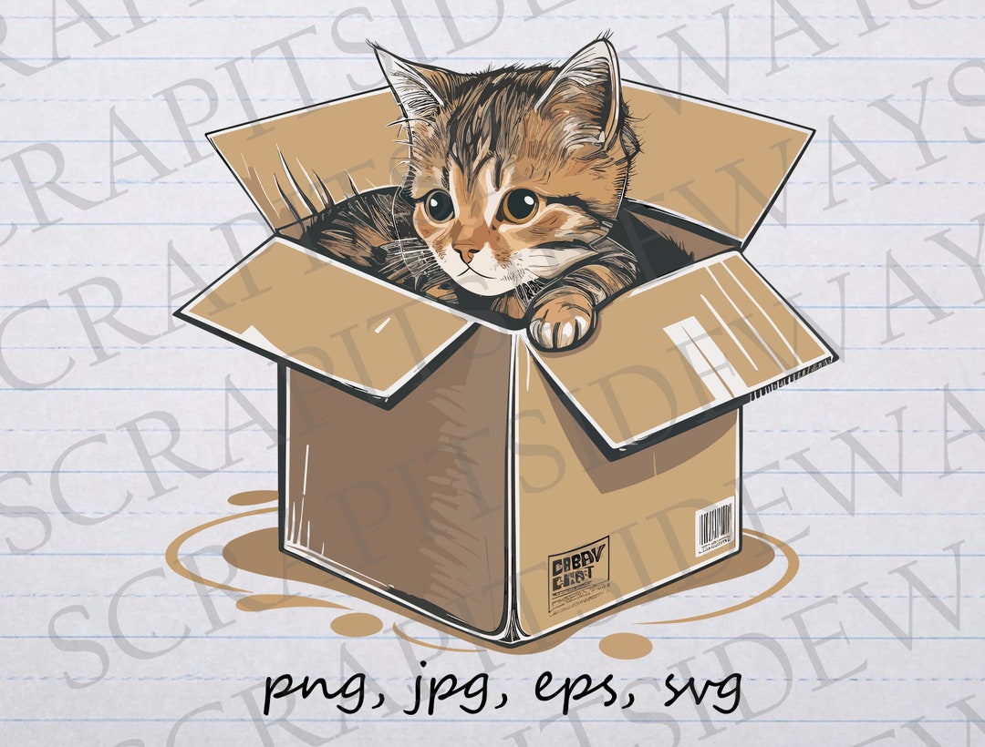 Cat in a Box Clipart Vector Graphic Svg Png Jpg Eps Cute Cat Sitting in ...