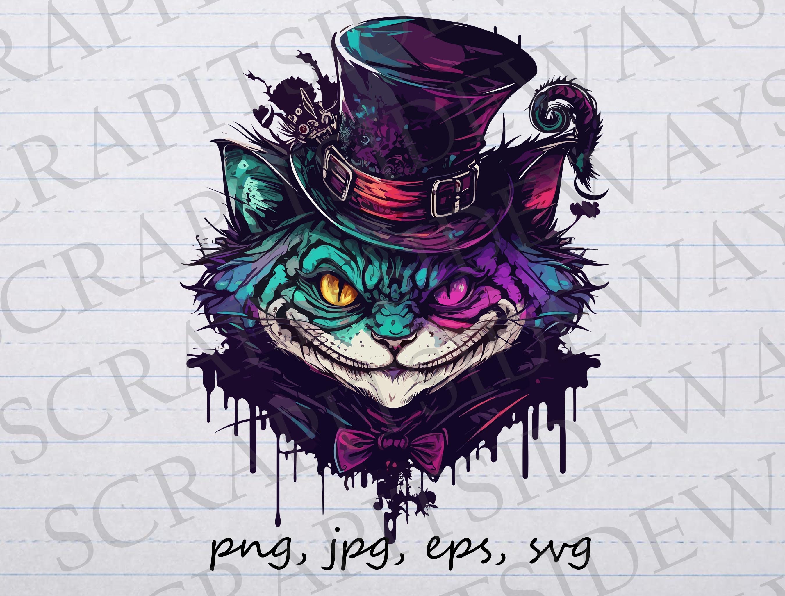Cheshire Cat Mad Hatter Clipart Vector Graphic Svg Png Jpg Eps - Etsy