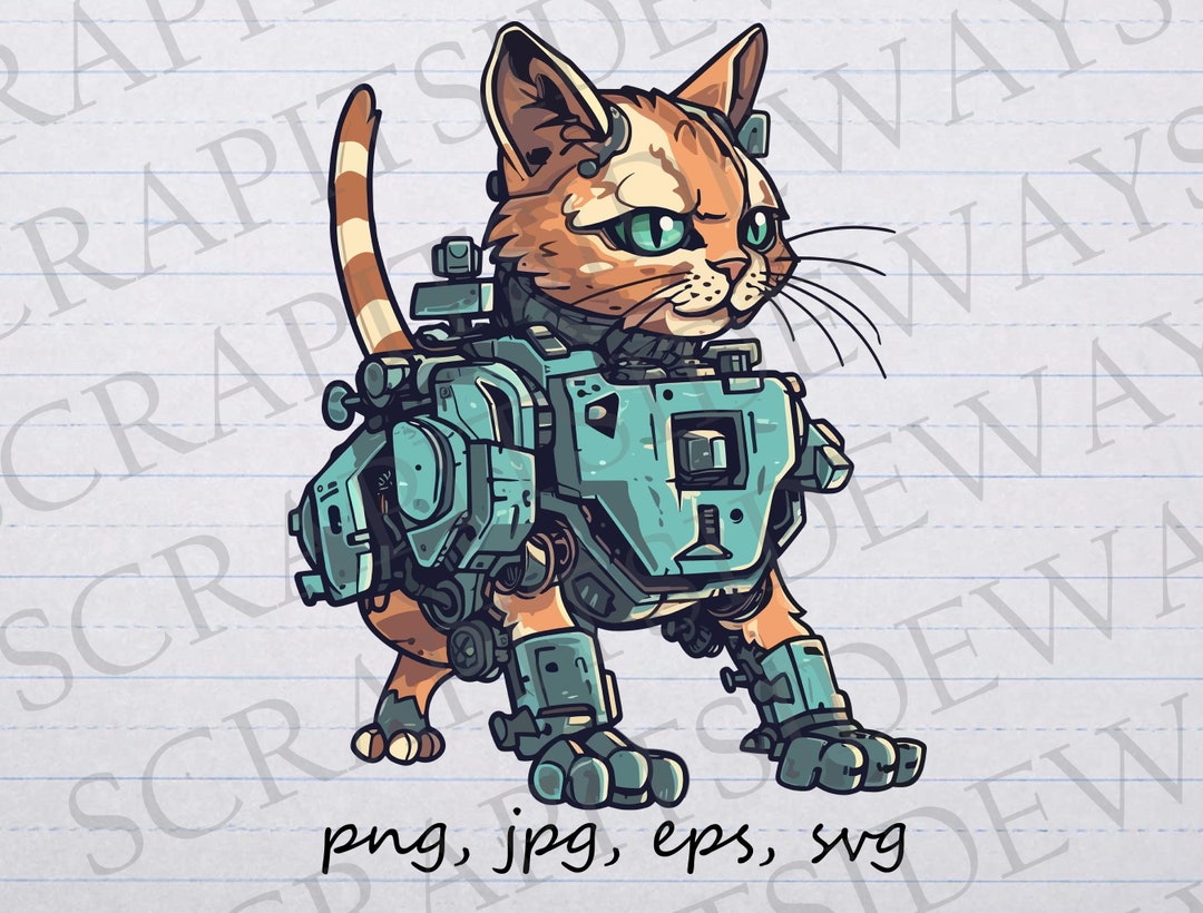 Cat Mech Robot Clipart Vector Graphic Svg Png Jpg Eps Cyber Kitty ...
