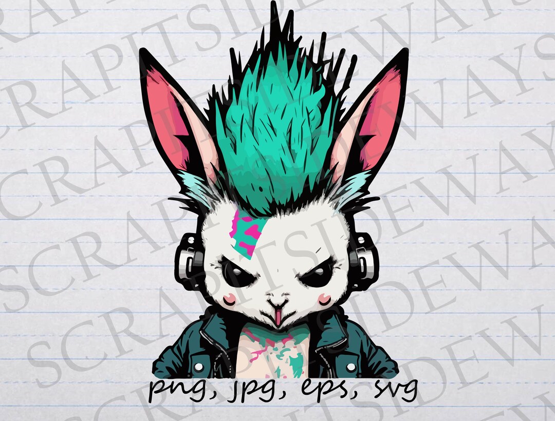 Punk Rock Bunny Rabbit Clipart Vector Graphic Svg Png Jpg Eps Cute Punk ...