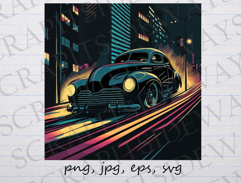 Noir Hotrod Car Clipart Vector Graphic Svg Png Jpg Eps Retro Dark ...