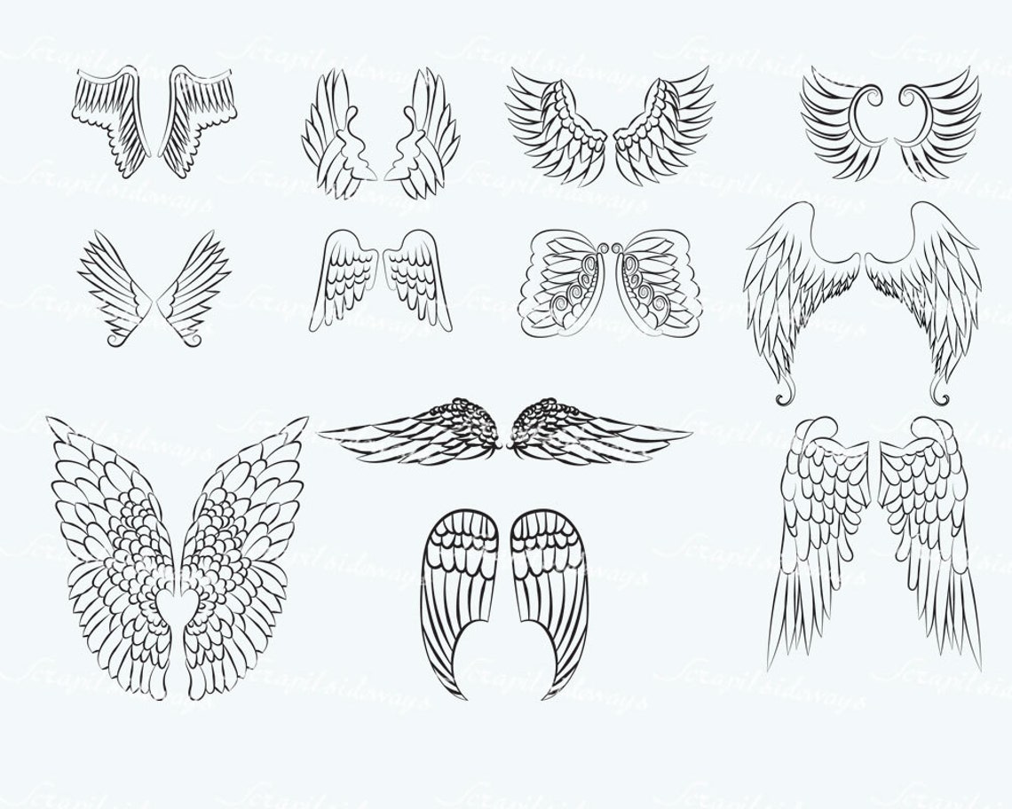 Hand Drawn Angel Wings VG-011 Digital Clipart Printable Images - Etsy