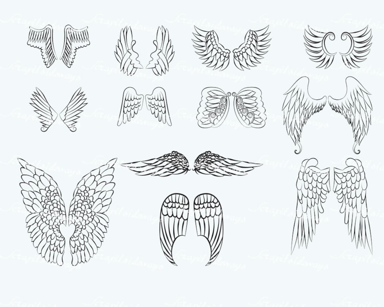 Hand Drawn Angel Wings VG-011 Digital Clipart Printable Images - Etsy