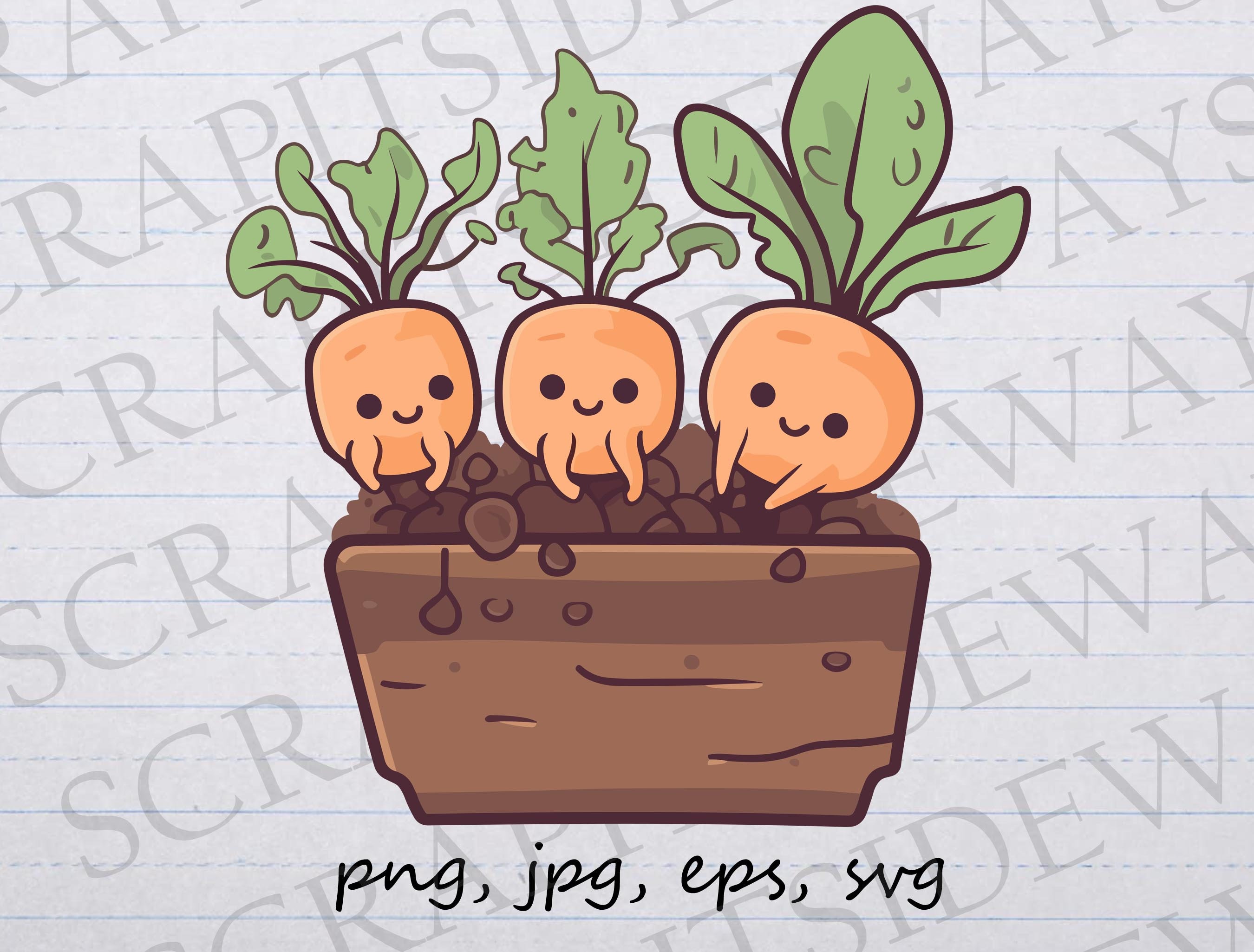 Cute Kawaii Root Plants Clipart Vector Graphic Svg Png Jpg Eps Garden ...